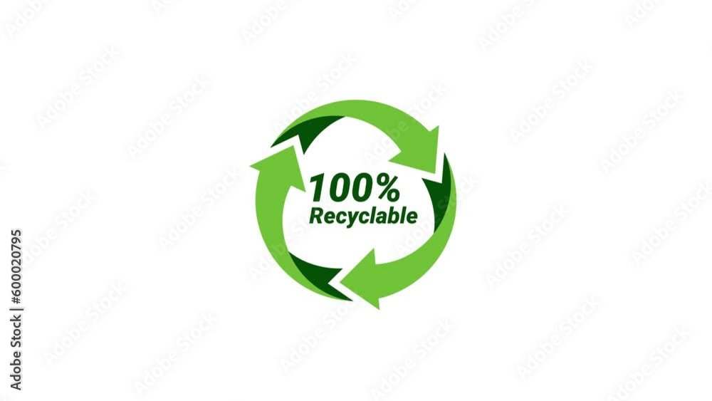 100 Percent Recyclable, Recycle Logo Rotating Animation on White ...