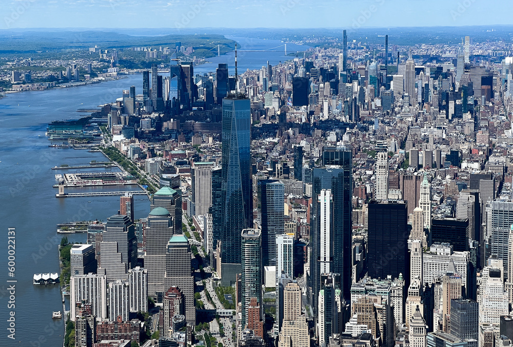Aerial view of the Freedom Tower in New York City on May 6, 2023. Stock ...