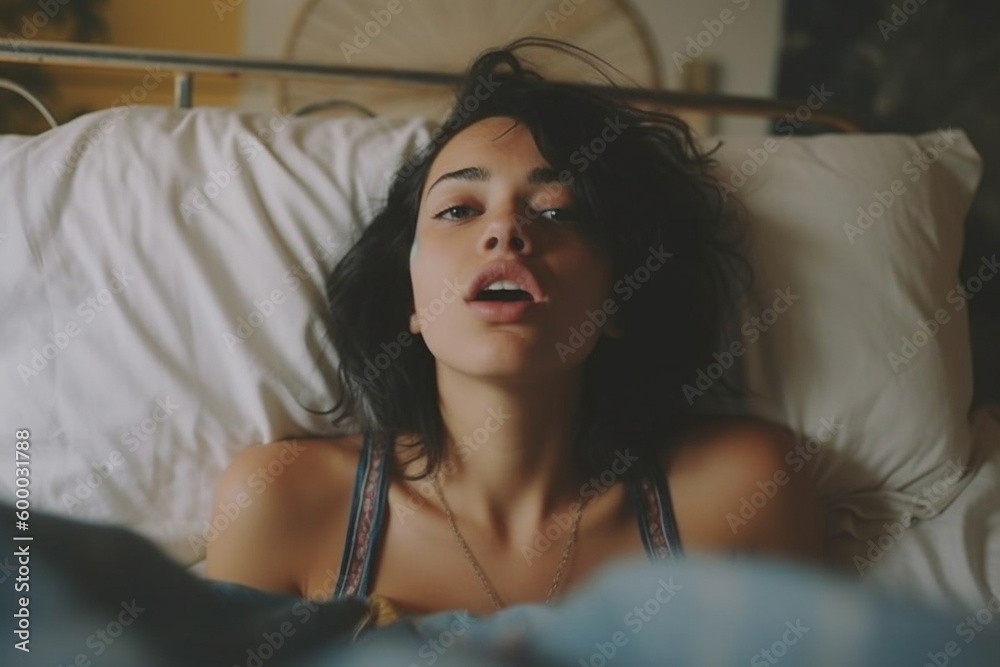 adult young woman, moaning with open mouth, sexual experience. Generative AI Stock Illustration ...