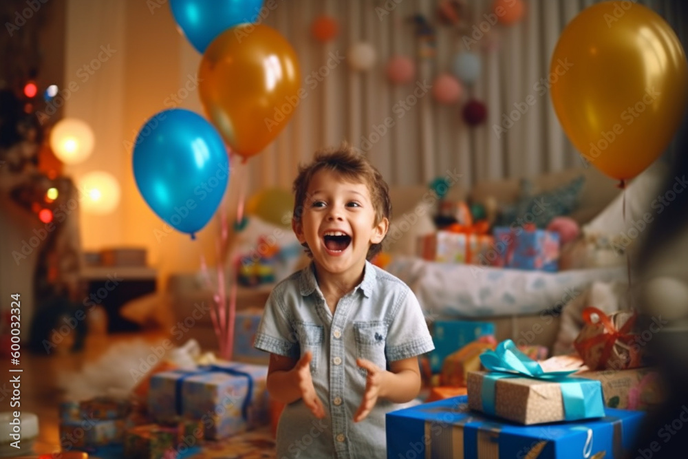 little kid laughing and looking forward smiling, hands and arms up with ...