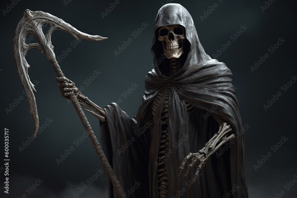 Scary grim reaper with scythe on a dark background Created with ...