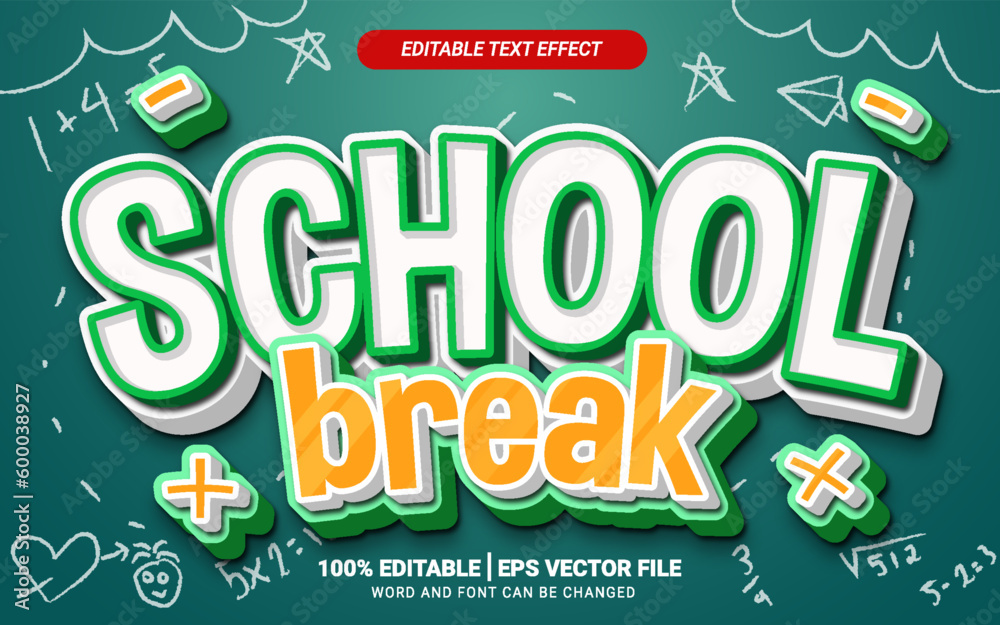 school break 3d text effect editable template design Stock Vector ...