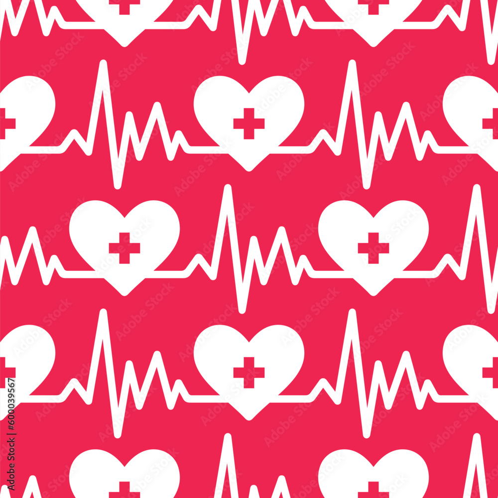 Seamless pattern with ecg heartbeat rhythm symbol for International ...
