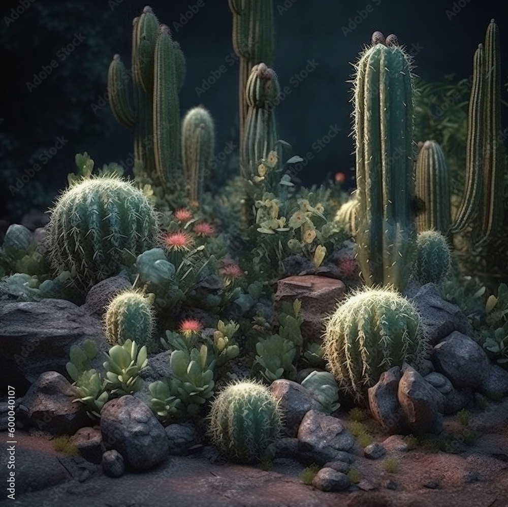 Jardín de cactus. Variedad de tipos de cactus Stock Illustration ...