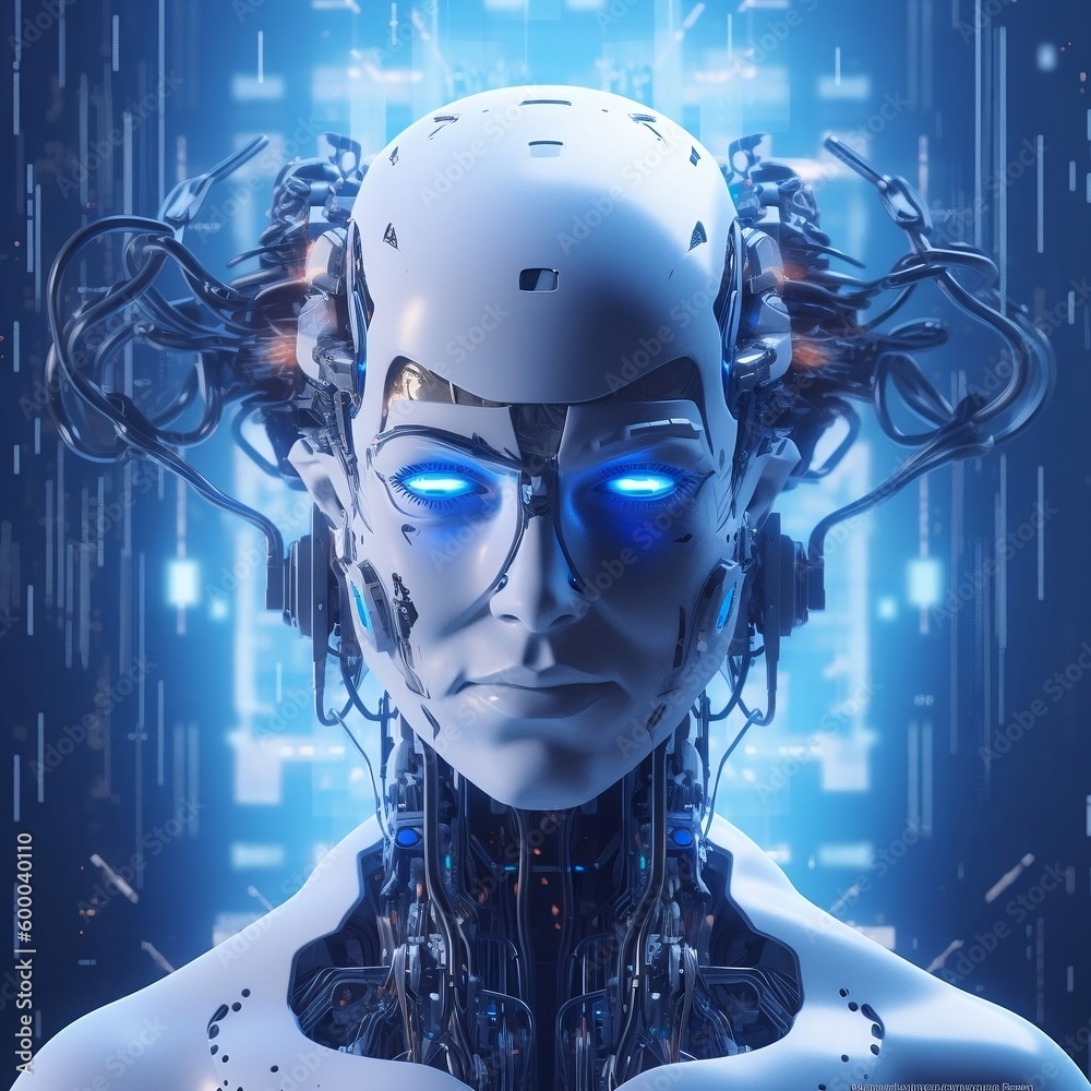 Artificial Intelligence robot in blue abstract background, created with ...