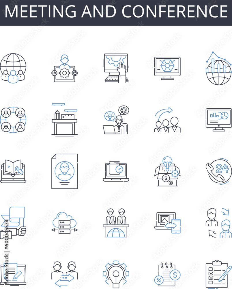 Vecteur Stock Meeting and conference line icons collection. Assembly, Gathering, Convention ...