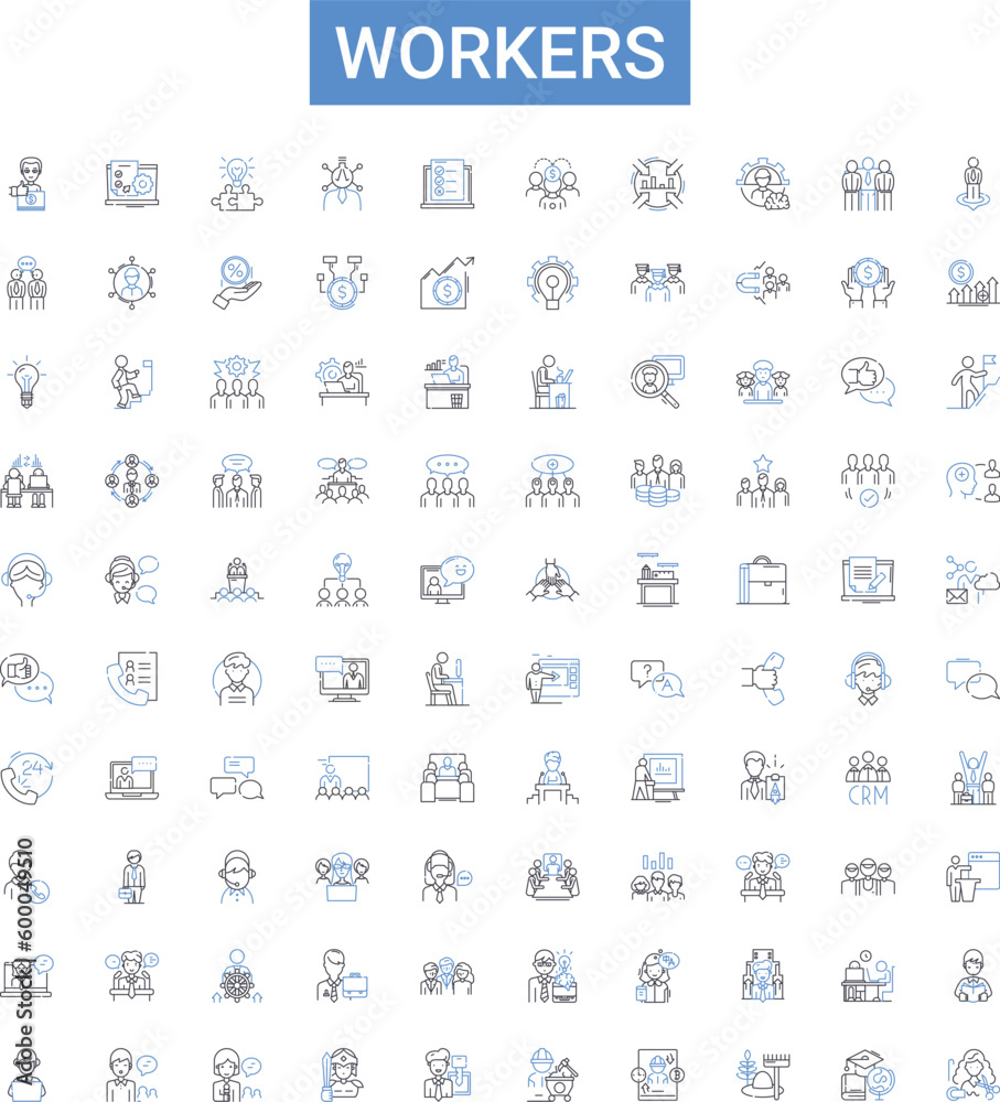 Workers outline icons collection. Employees, Laborers, Operatives ...