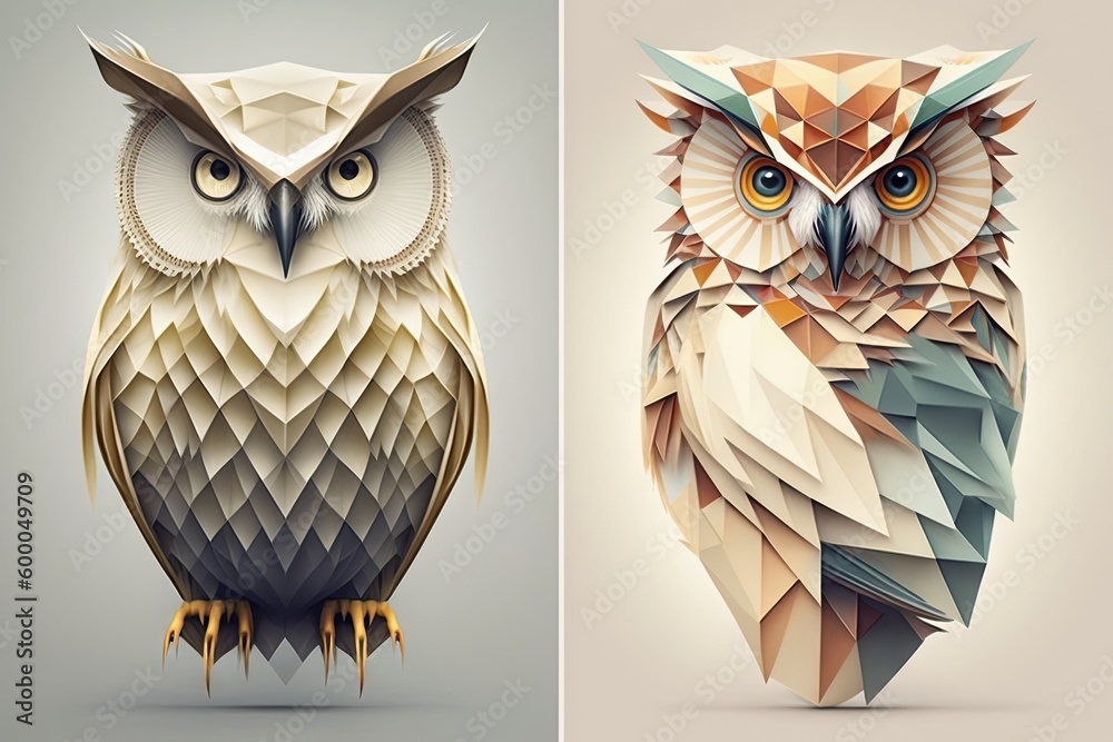Paper folding of owl graphic with polygon shape style isolated on white ...