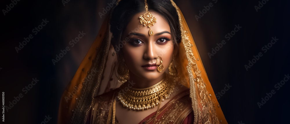 A beautiful Asian Indian woman with striking features and traditional ...