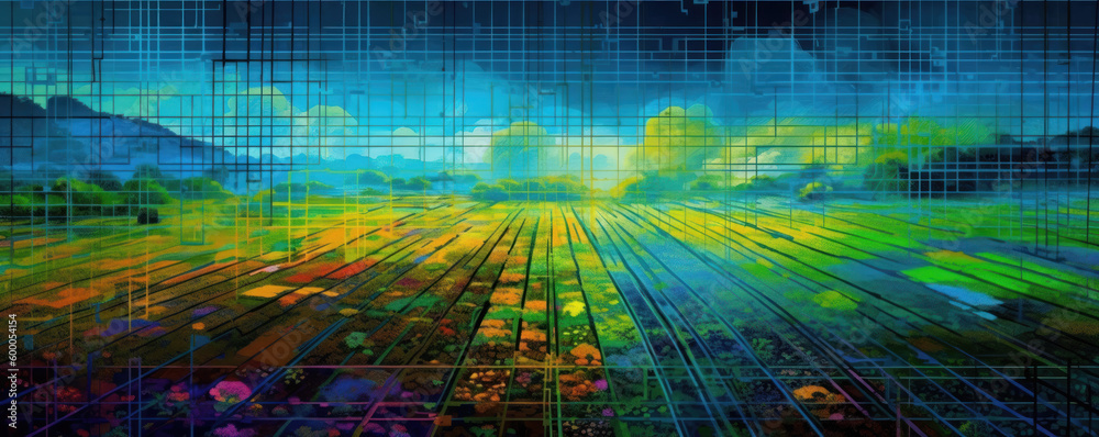 Digital farming, or digital architecture. Digital network, Iot, and Ai ...
