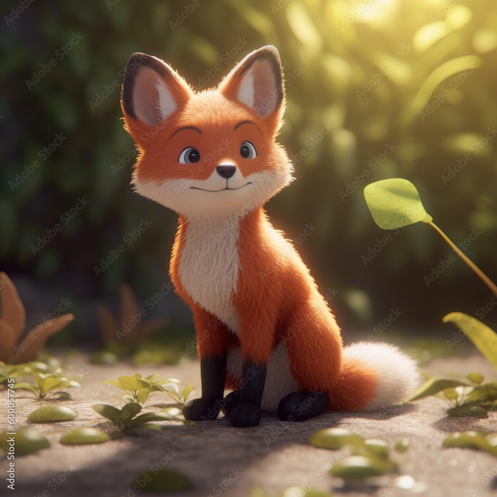 Cute and happy red fox in warm grass background Stock Illustration ...