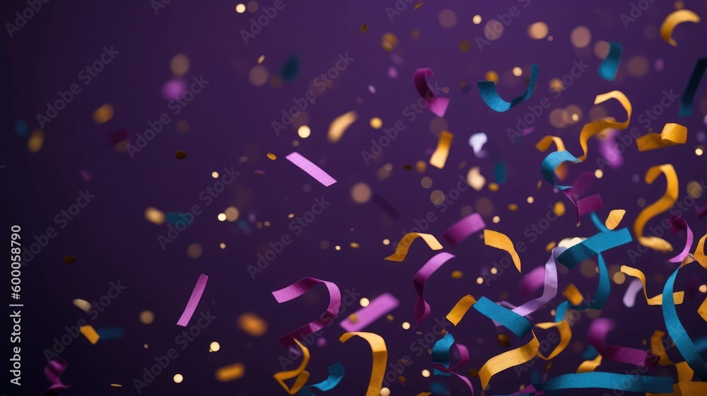 Celebration background with confetti. Holiday illustration with flying colorful particles of ...