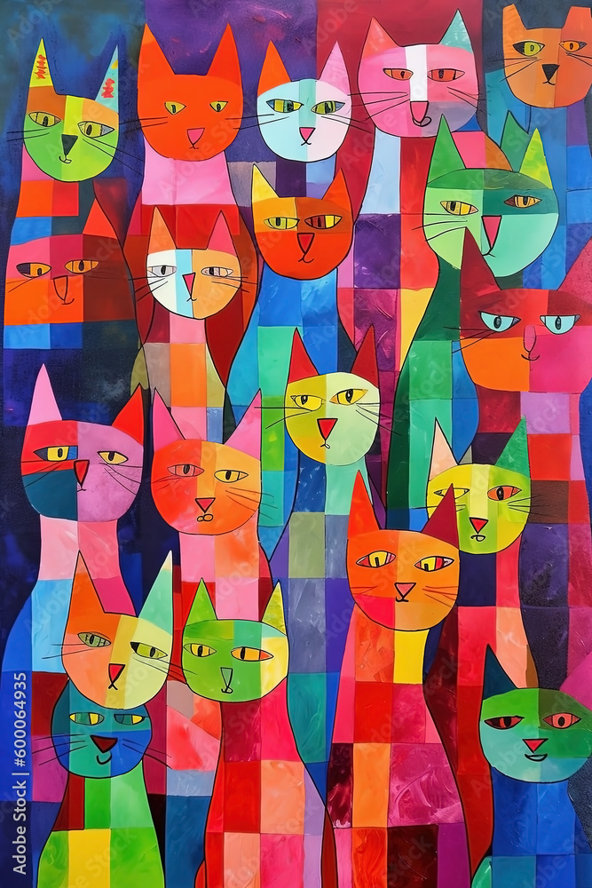 Abstract art colorful cats background. Modern expressionism painting ...