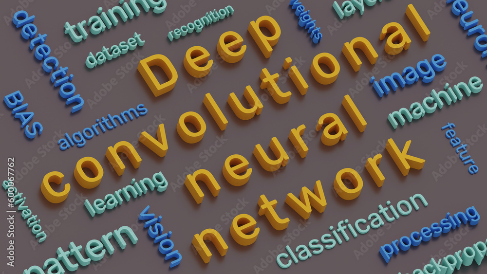 Deep convolutional neural network terms isometric word cloud 3d ...
