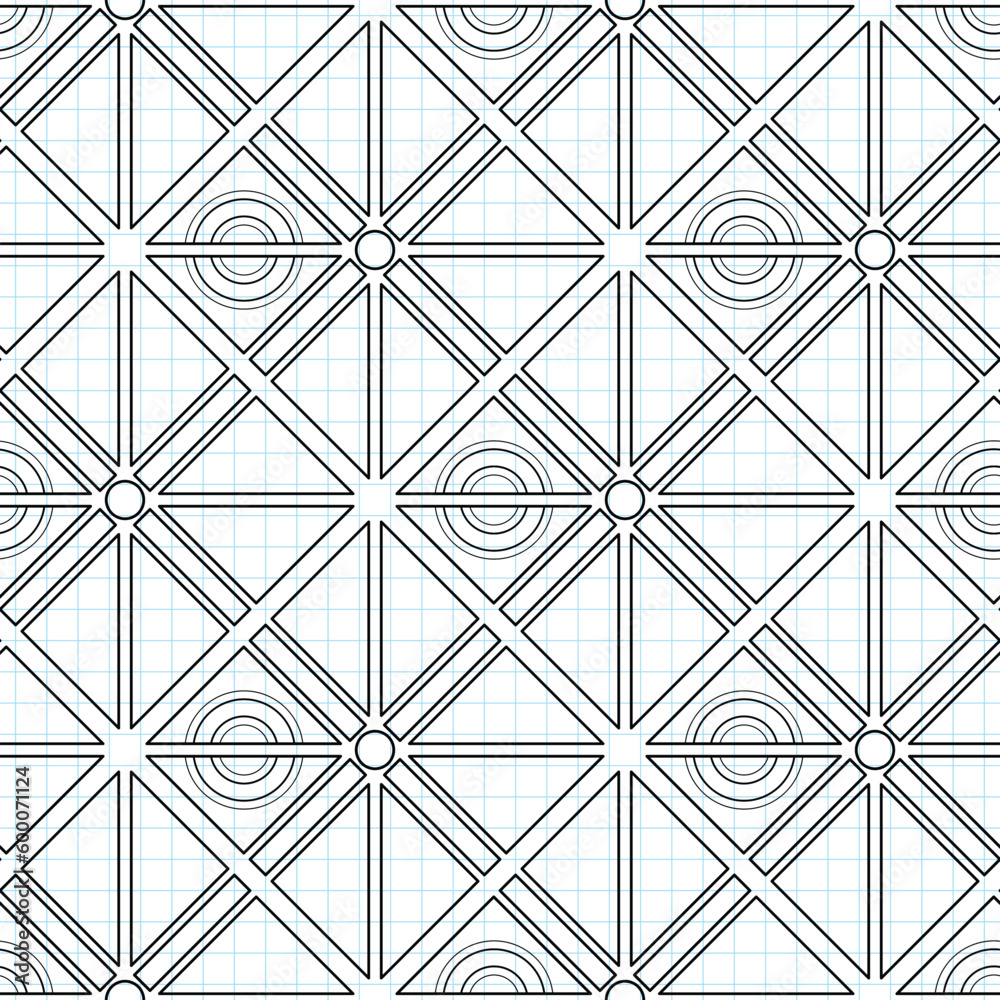 Seamless Geometric Pattern with Triangles, Drawn on Checkered Notebook ...