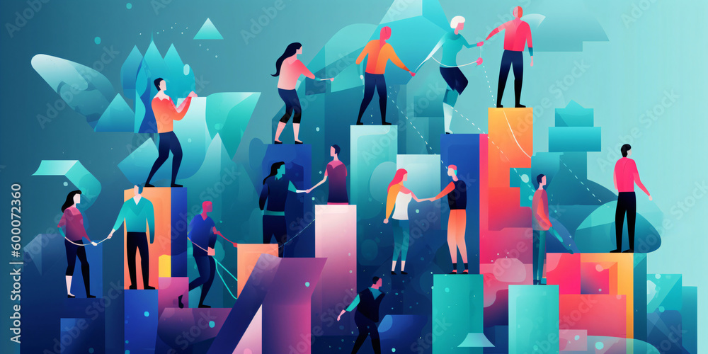 teamwork illustration, contemporary art collage, concept of business ...