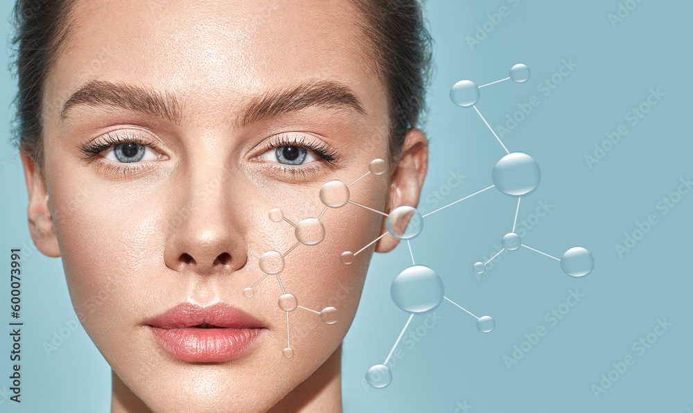 Beauty portrait of Caucasian young woman with healthy facial skin ...