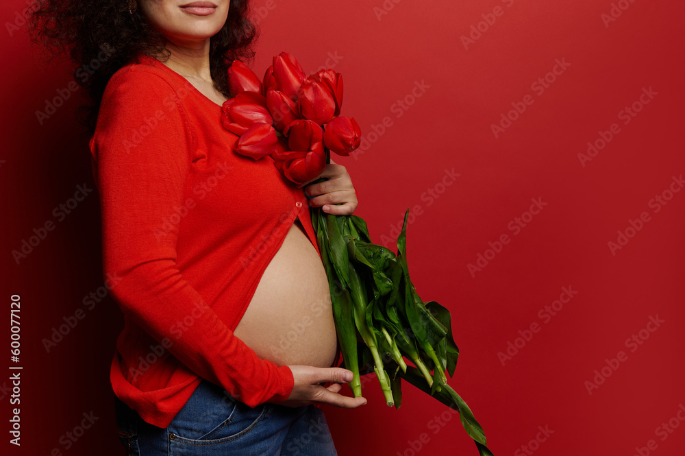 Close-up pregnant belly with stretch marks of a gravid woman, expectant ...