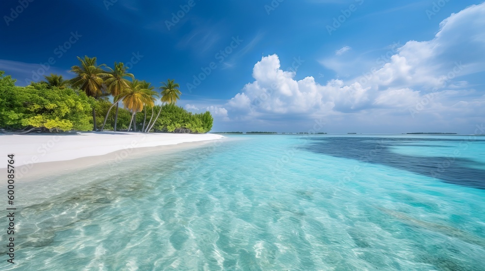 tropical Maldives island with white sandy shoreline and sea. palm. AI ...
