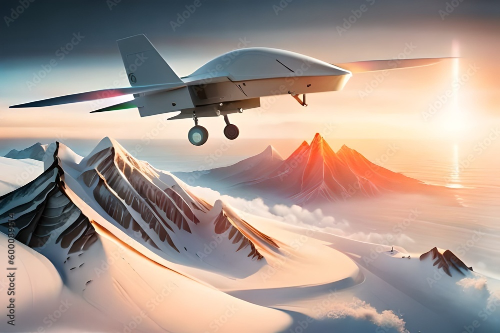 Combat drone in the sky on a mission, an unmanned aerial vehicle ...