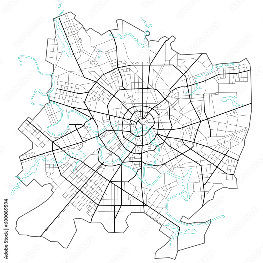 Moscow (Russia) city with highways, major and minor roads, town ...
