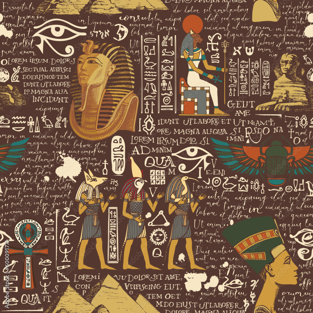 Seamless pattern on an Ancient Egypt theme with color images of ...