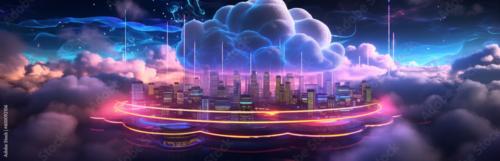 Concept art of cloud computing featuring a surreal sky filled with ...
