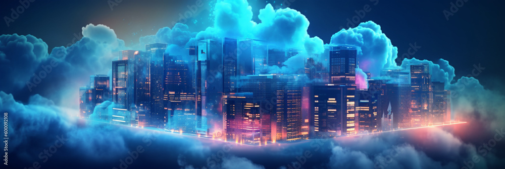 Concept art of cloud computing highlighting interconnected data storage ...