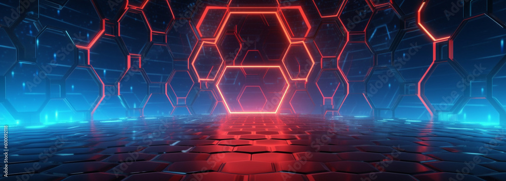 Concept art of cybersecurity with a striking red and black hexagonal ...