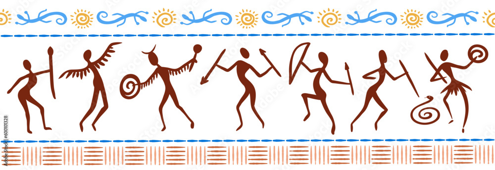 Prehistoring humans cave drawings Illustrations set on white background ...