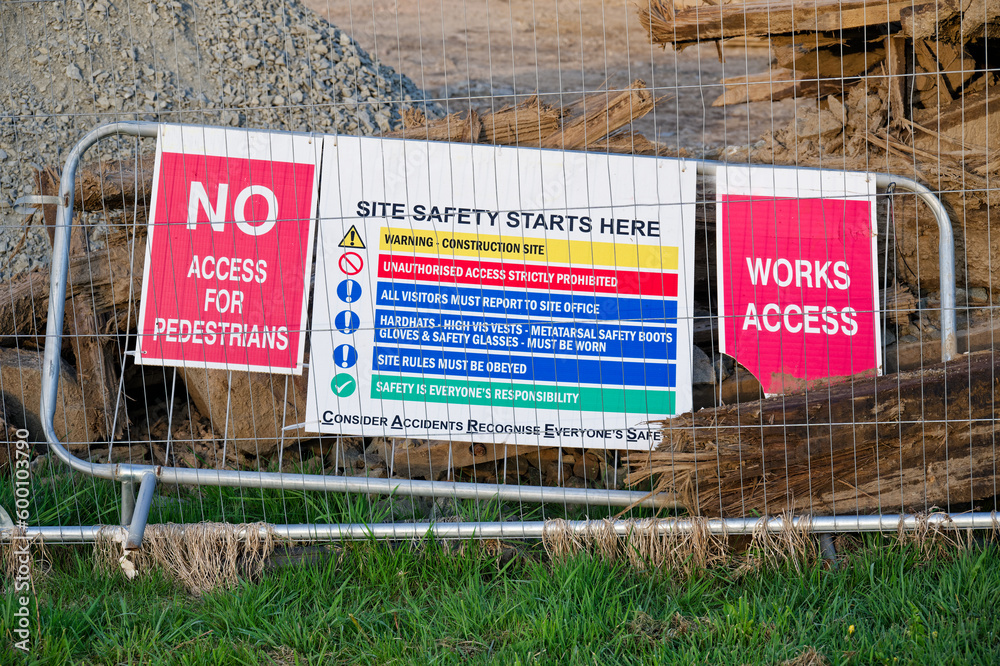 Construction site health and safety message rules sign board signage on ...