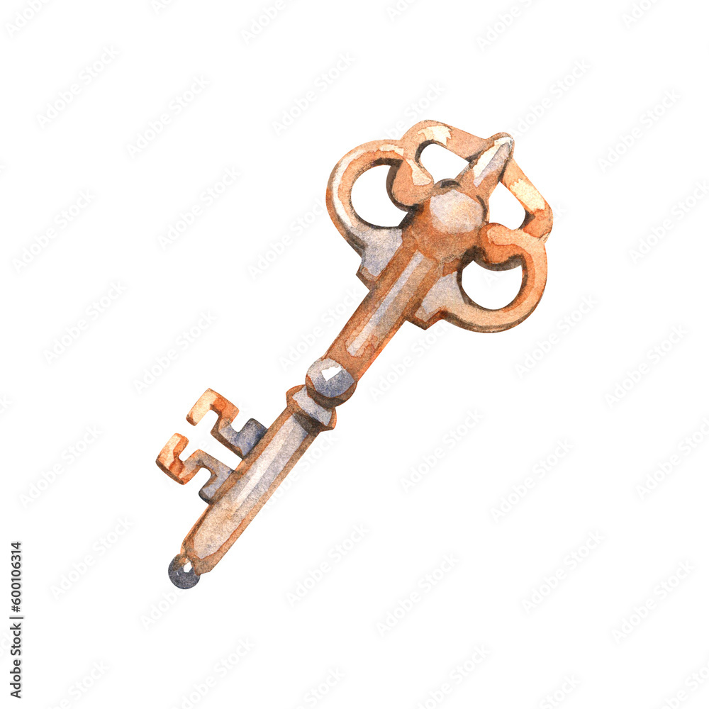 Beautiful watercolor vintage key illustration isolated on a white ...