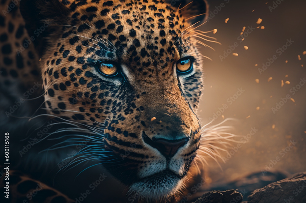 Leopard close-up. Wild cat in nature. Look brutal, lying leopard ...