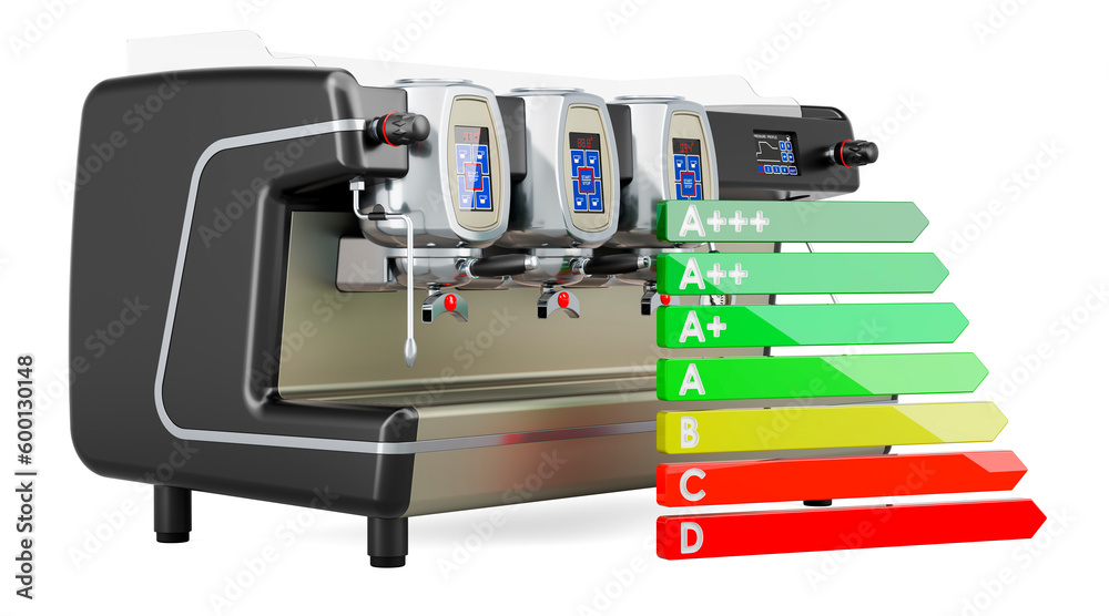 Espresso coffee machine professional with energy efficiency chart, 3D ...
