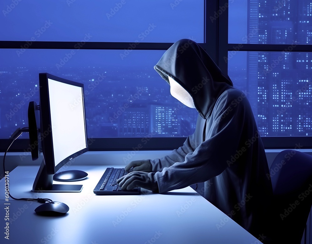 Modernized hacker with hoodie. Concept of dark web, cybercrime, cyberattack. AI generated image ...