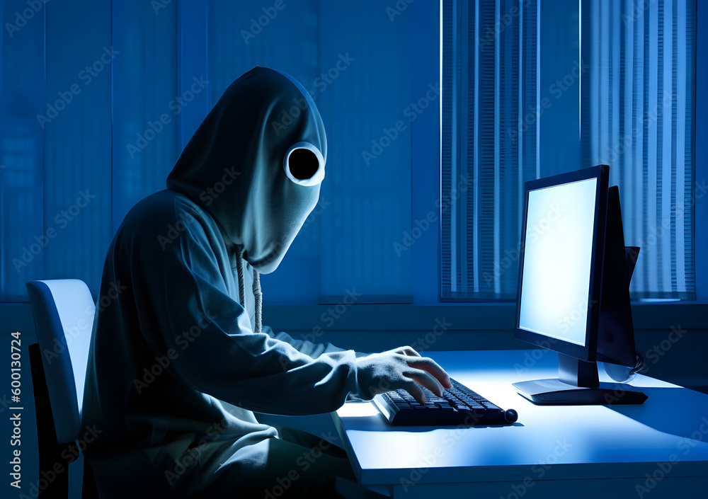 Modernized hacker with hoodie. Concept of dark web, cybercrime ...