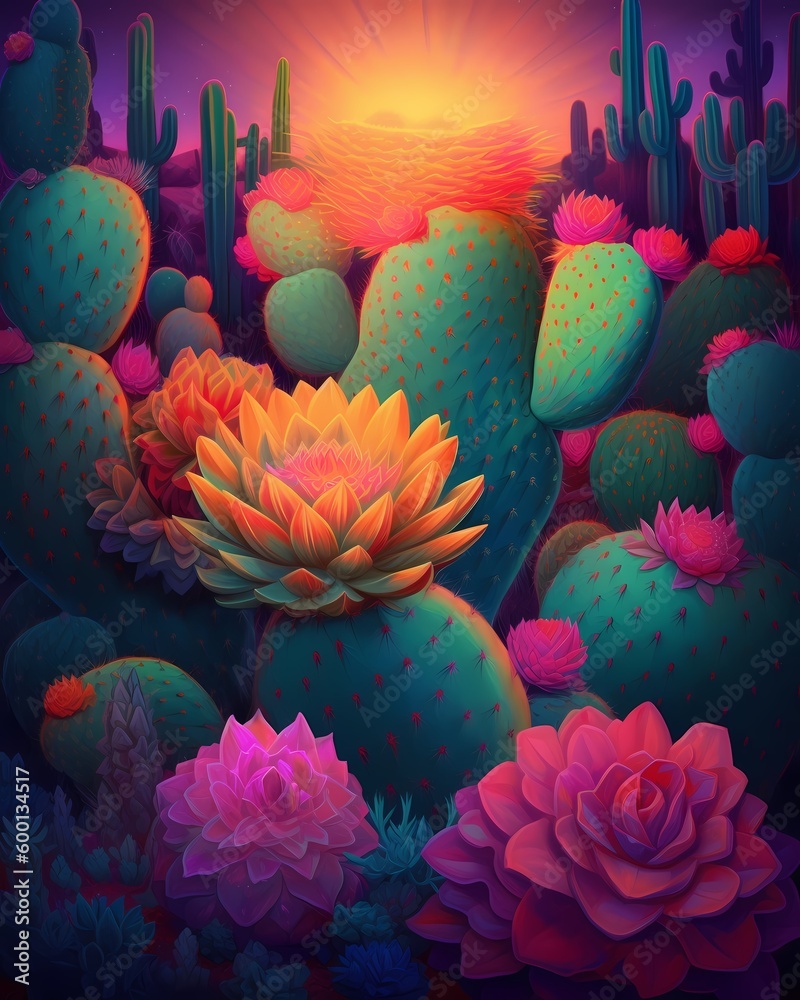 colorful cactus art painting generated ai Stock Photo | Adobe Stock