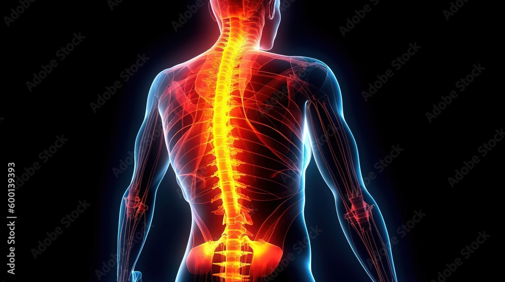Human spine visualising pain with red and orange colours Stock ...