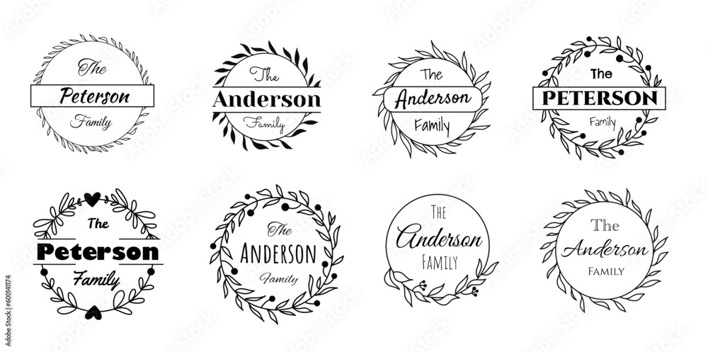 Family name monograms set, monogram the family welcome home sign ...