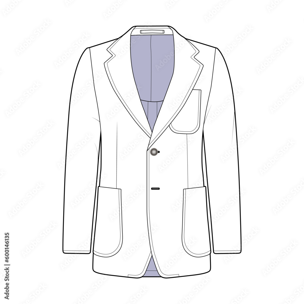 Jacket front view fashion flat sketch for Tech Pack. Official look ...