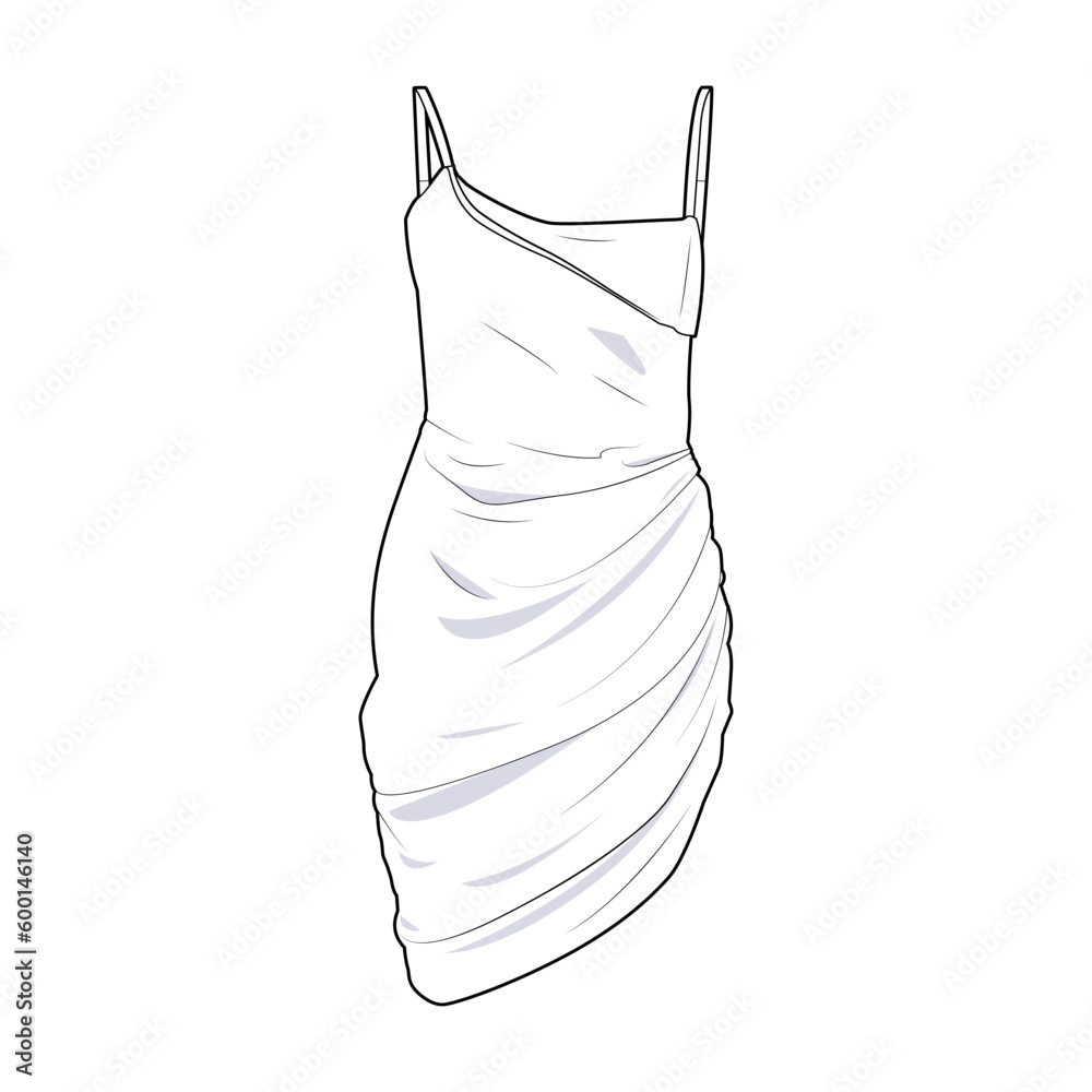 Evening dress front view fashion flat sketch for Tech Pack. Mini skirt ...