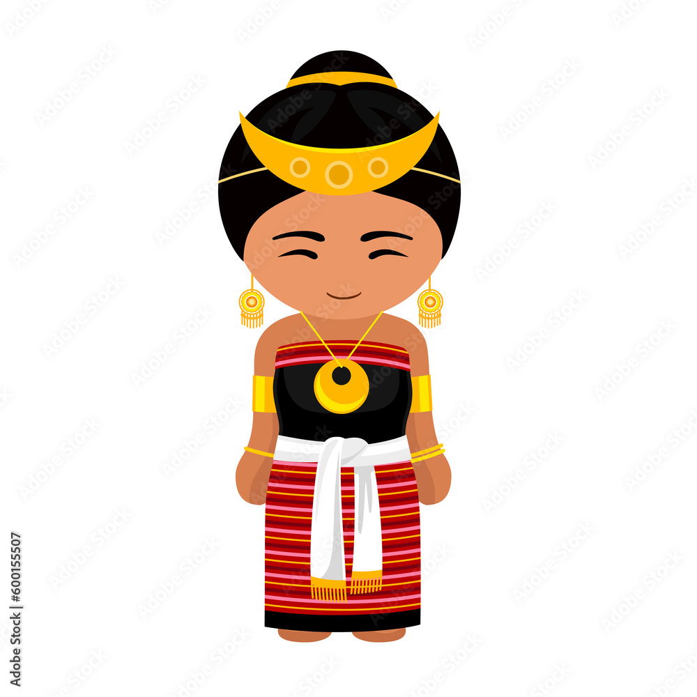 Woman in Timor-Leste national costume. Female cartoon character in ...