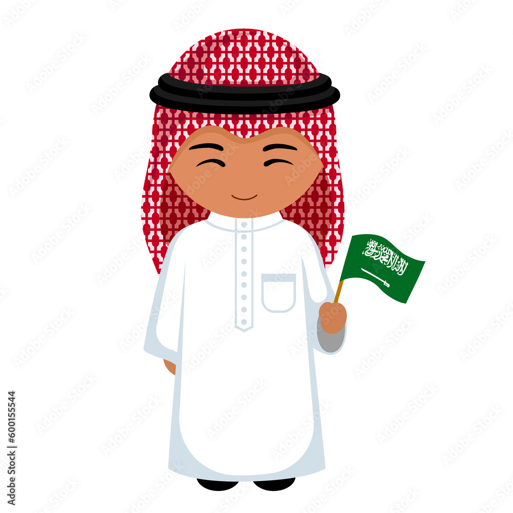 Man in Saudi Arabia national costume. Male cartoon character in ...