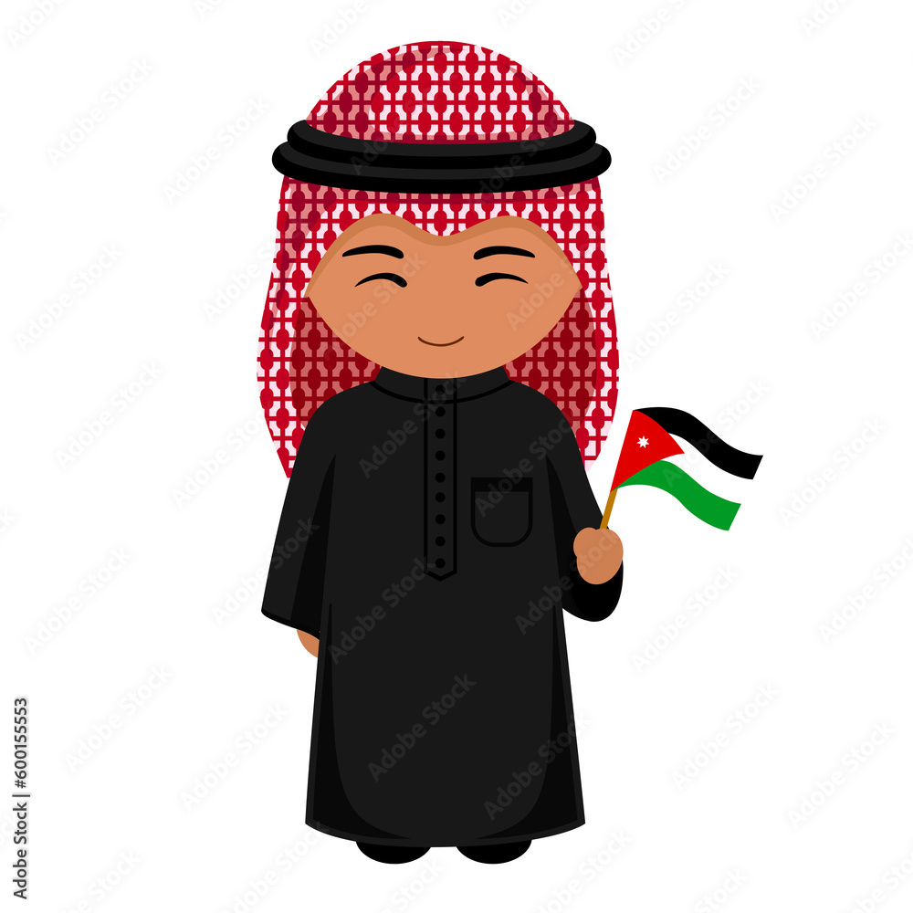 Man in Jordan national costume. Male cartoon character in traditional ...