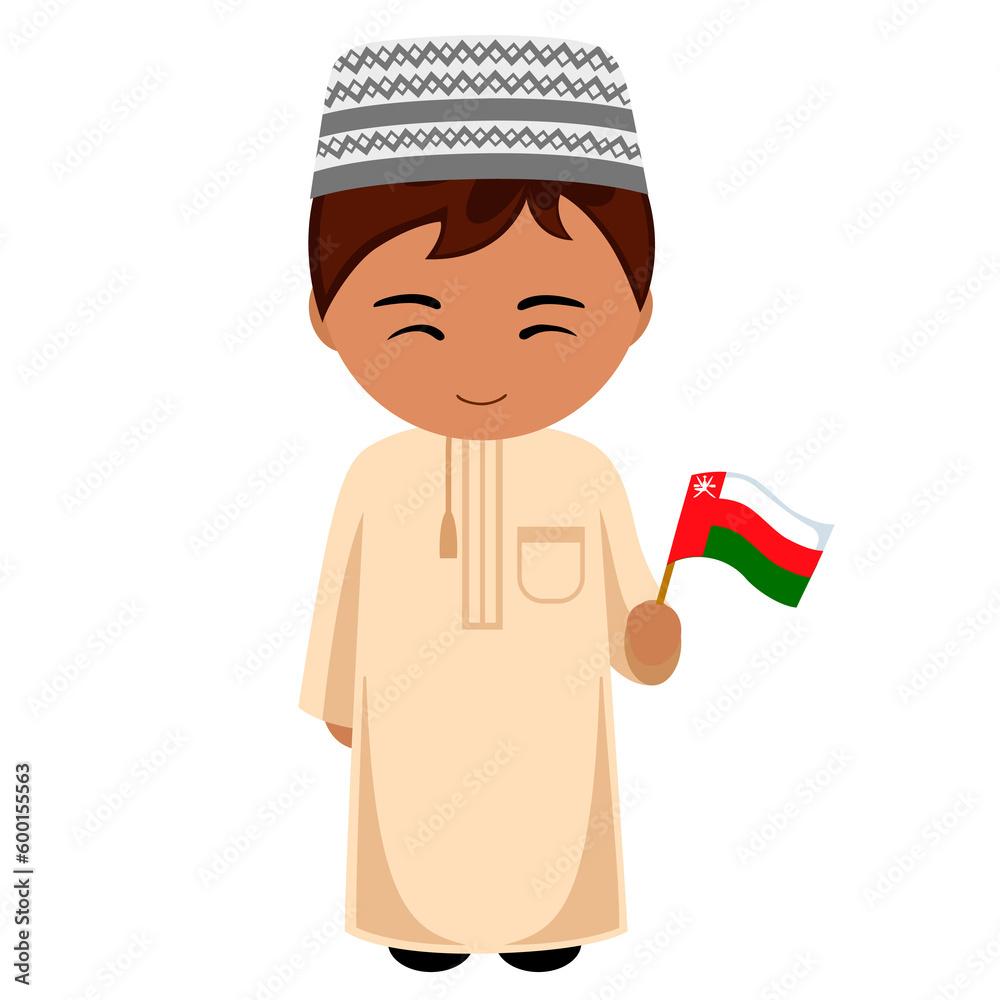 Man in Oman national costume. Male cartoon character in traditional ...