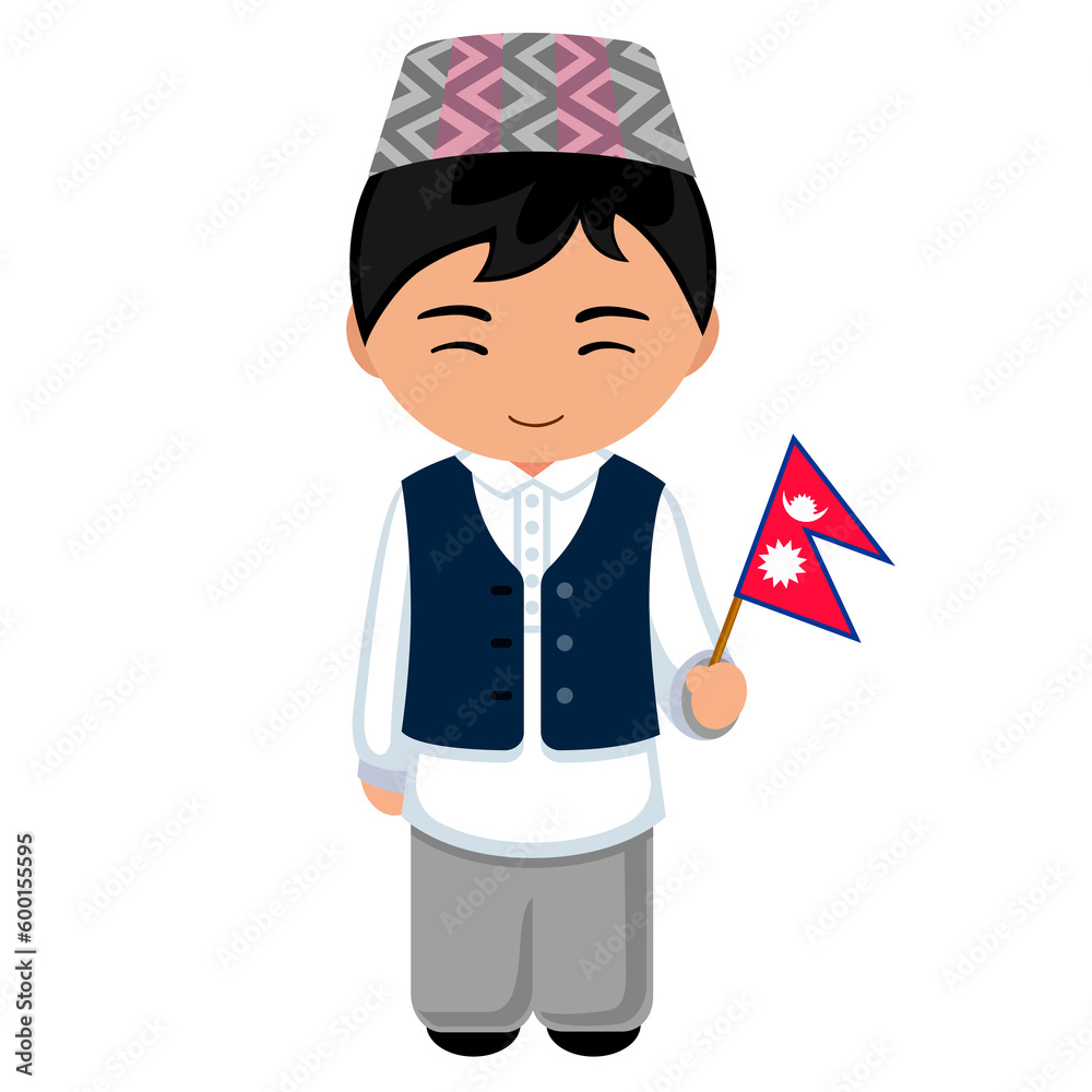 Man in Nepal national costume. Nepalese male cartoon character in ...