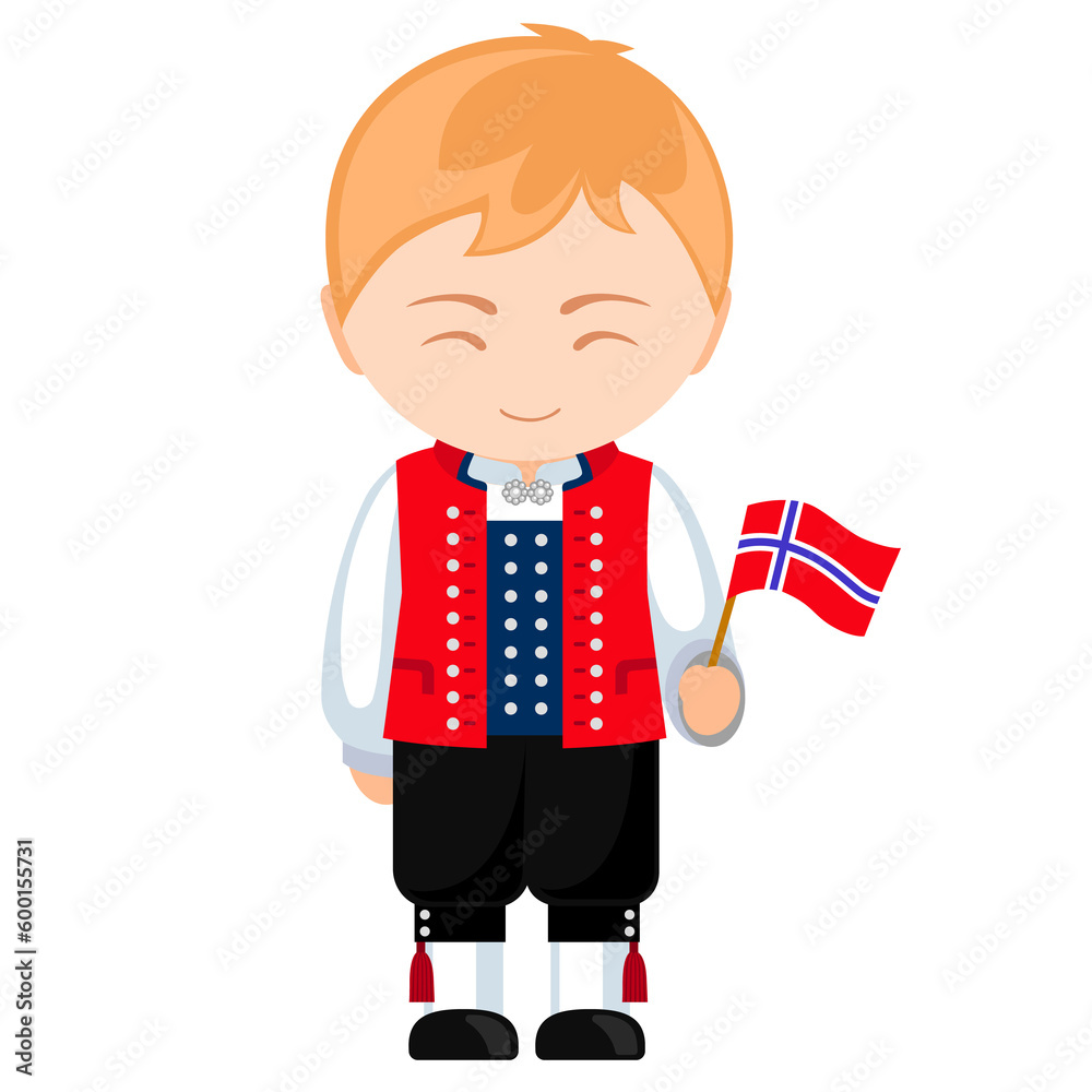 Man in Norway national costume. Male cartoon character in traditional ...