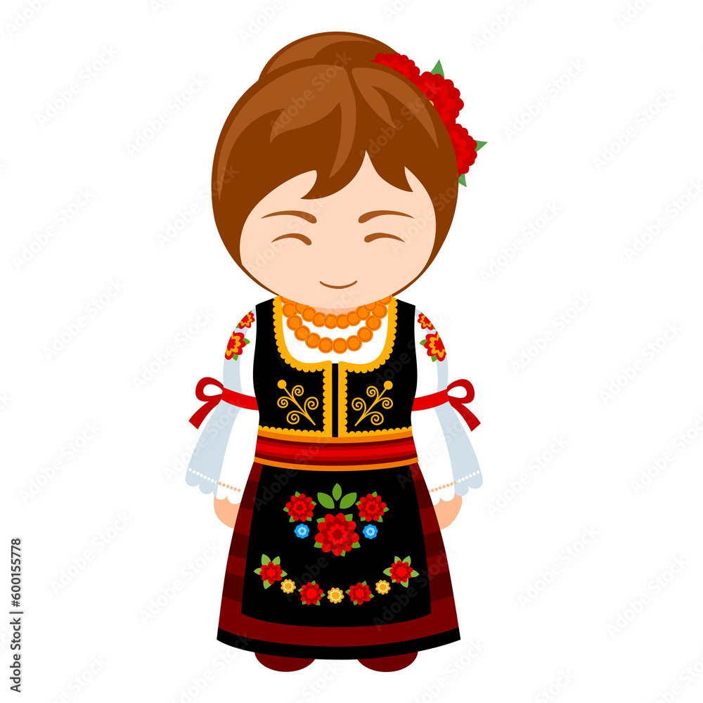 Woman in Serbia national costume. Female cartoon character in ...