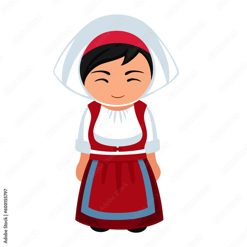 Woman in Italy national costume. Female cartoon character in ...