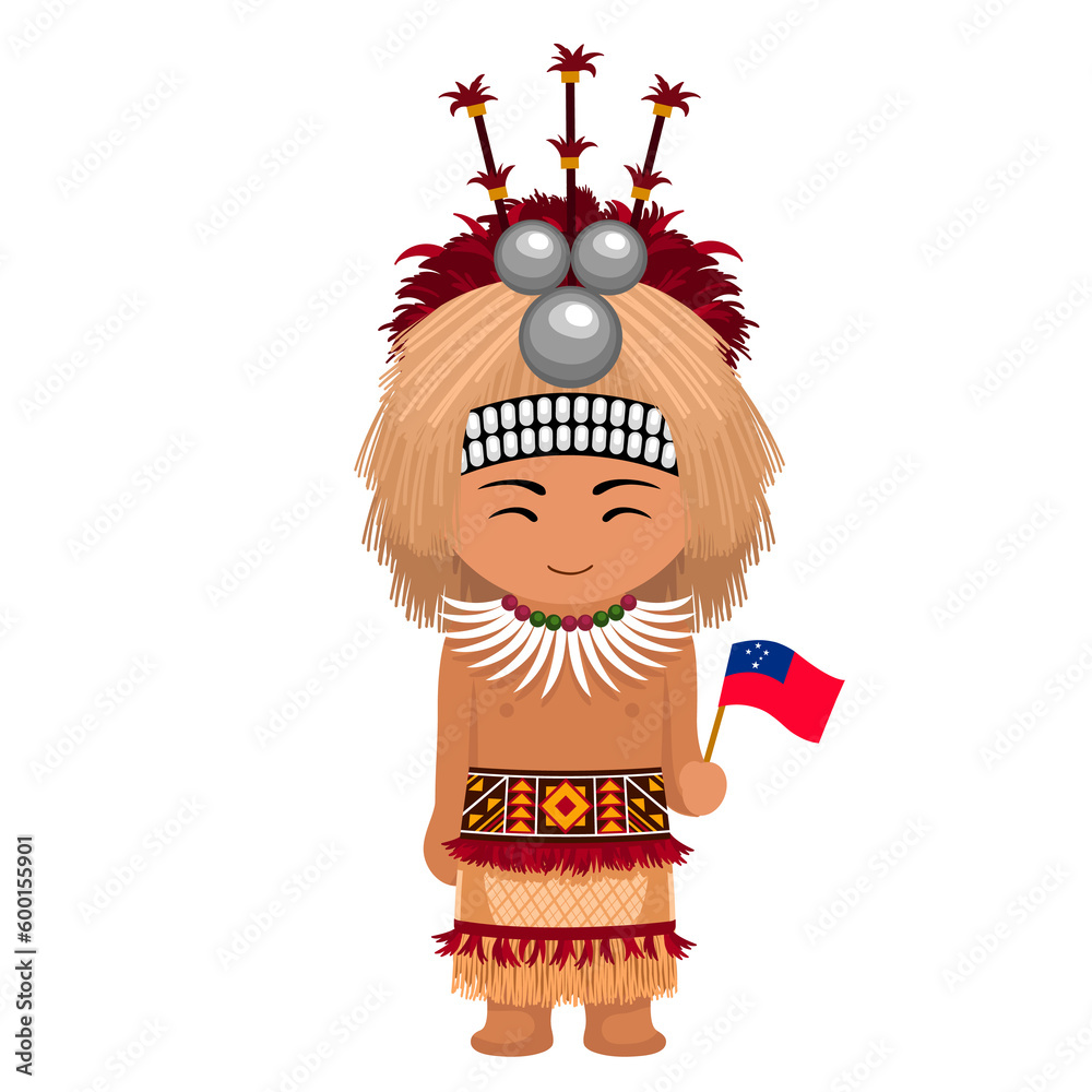 Man in Samoa national costume. Male cartoon character in traditional ...